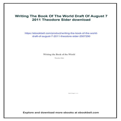 Writing The Book Of The World Draft Of August 7 2011 Theodore Sider | PDF
