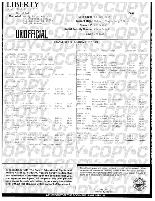 Amity University Transcripts