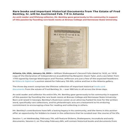 A Rare Books and Important Historical Documents Collection will be ...