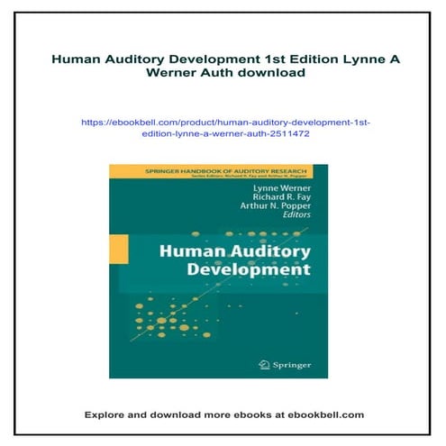 Human Auditory Development 1st Edition Lynne A Werner Auth | PDF