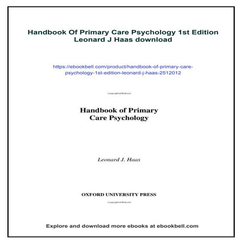 Handbook Of Primary Care Psychology 1st Edition Leonard J Haas | PDF