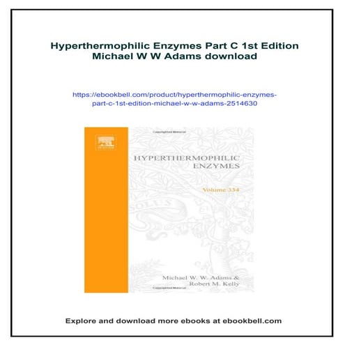 Hyperthermophilic Enzymes Part C 1st Edition Michael W W Adams | PDF