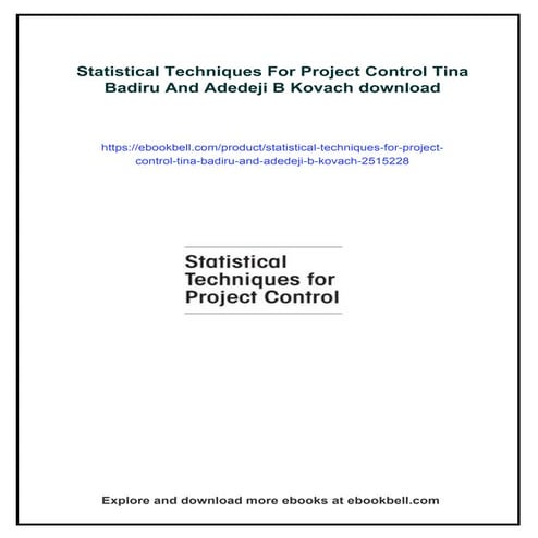 Statistical Techniques For Project Control Tina Badiru And Adedeji B Kovach | PDF