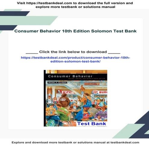 Consumer Behavior 10th Edition Solomon Test Bank | PDF