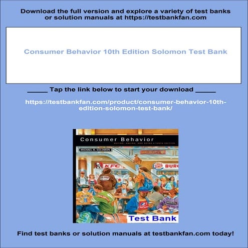 Consumer Behavior 10th Edition Solomon Test Bank | PDF