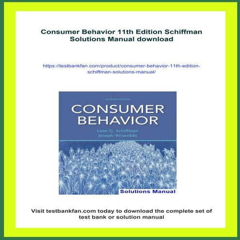 Consumer Behavior 11th Edition Schiffman Solutions Manual | PDF