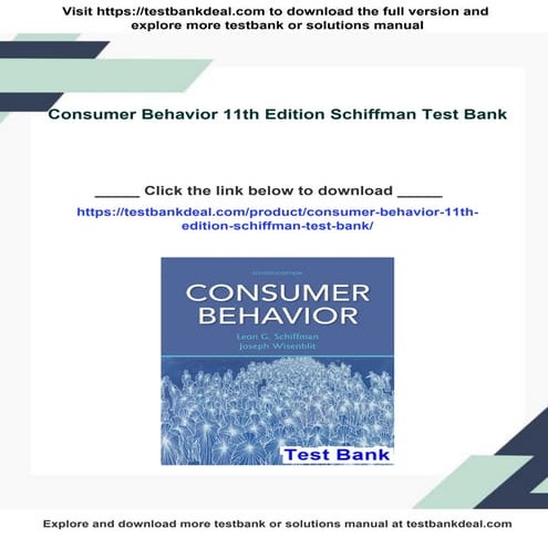 Consumer Behavior 11th Edition Schiffman Test Bank | PDF