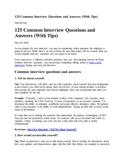 50 Common Interview Questions And Answers