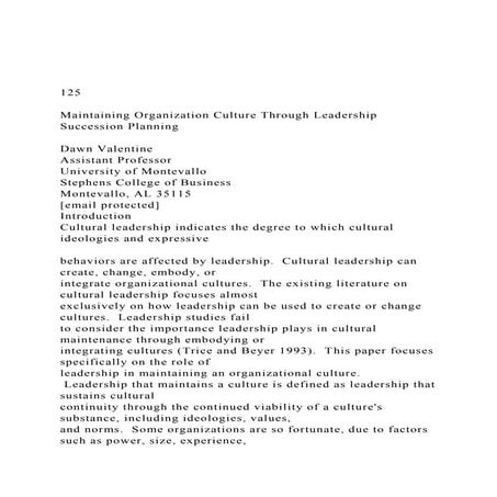 125Maintaining Organization Culture Through Leadership Suc.docx