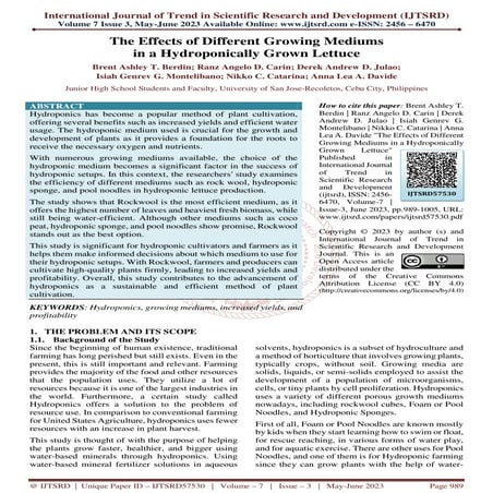 The Effects of Different Growing Mediums in a Hydroponically Grown ...