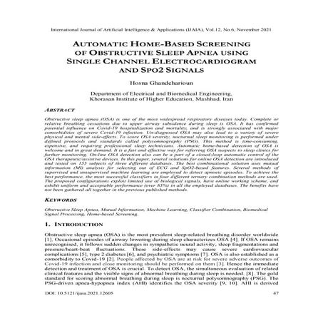 Automatic Home Based Screening Of Obstructive Sleep Apnea Using Single