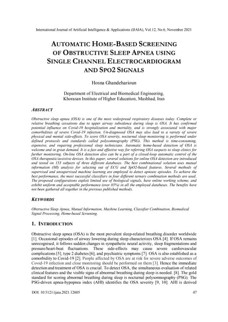 Automatic Home Based Screening Of Obstructive Sleep Apnea Using Single