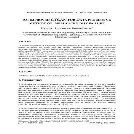 AN IMPROVED CTGAN FOR DATA PROCESSING METHOD OF IMBALANCED DISK FAILURE | PDF