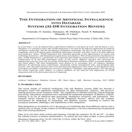 THE INTEGRATION OF ARTIFICIAL INTELLIGENCE INTO DATABASE SYSTEMS (AI-DB INTEGRATION REVIEW) | PDF