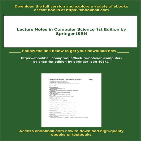 Lecture Notes in Computer Science 1st Edition by Springer ISBN | PDF
