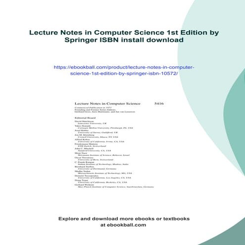 Lecture Notes in Computer Science 1st Edition by Springer ISBN | PDF