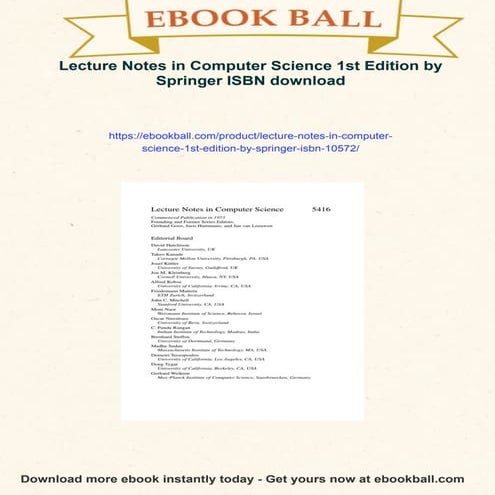 Lecture Notes in Computer Science 1st Edition by Springer ISBN | PDF