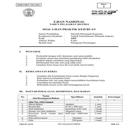 1263 p1-spk-teknik pemeliharaan mekanik industri | PDF