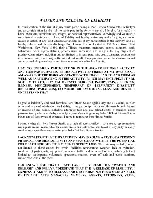 NJ Shore Fit General Liability Waiver | PDF