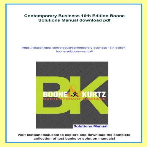 Contemporary Business 16th Edition Boone Solutions Manual | PDF