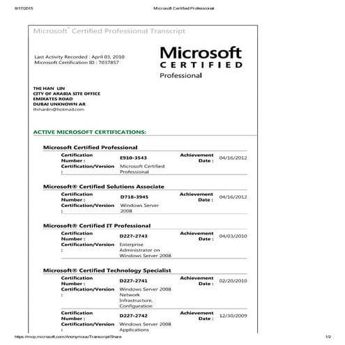 Microsoft Certified Professional | PDF