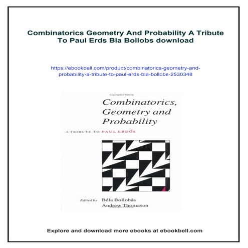 Combinatorics Geometry And Probability A Tribute To Paul Erds Bla Bollobs | PDF