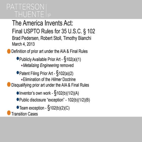 The America Invents Act: Final USPTO Rules for 35 U.S.C. 102 | PDF
