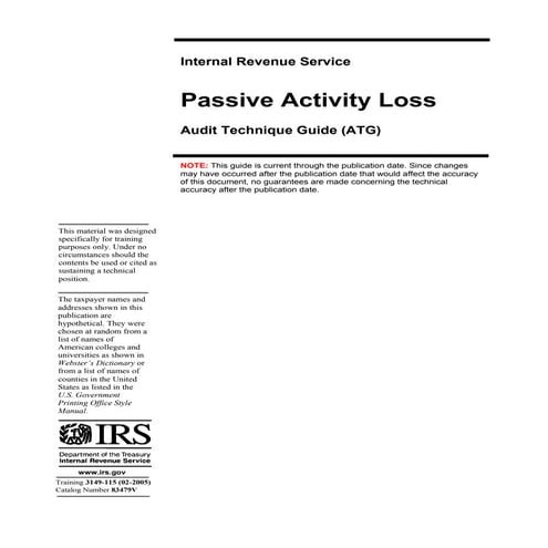 Passive Activity Loss Audit Technique Guide | PDF
