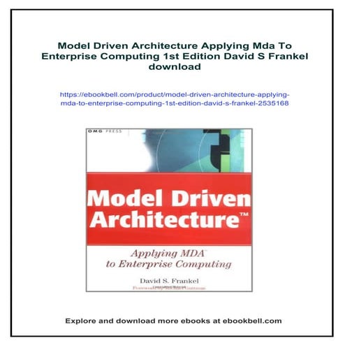 Model Driven Architecture Applying Mda To Enterprise Computing 1st Edition David S Frankel | PDF