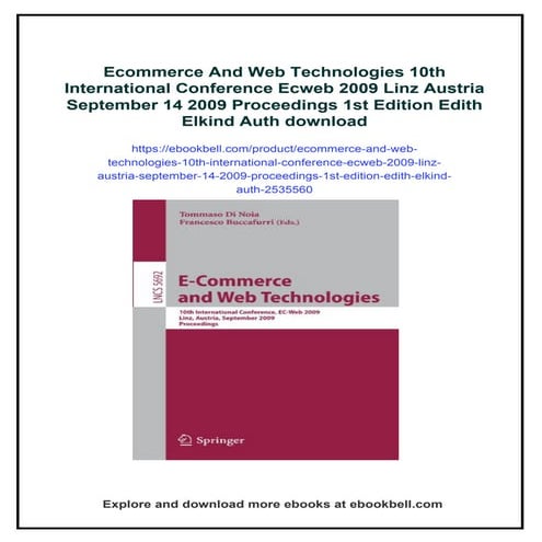 Ecommerce And Web Technologies 10th International Conference Ecweb 2009 ...