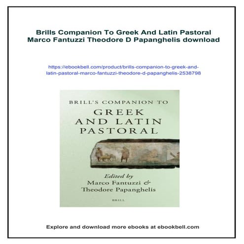 Brills Companion To Greek And Latin Pastoral Marco Fantuzzi Theodore D ...