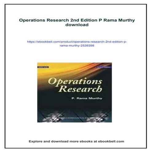 Operations Research 2nd Edition P Rama Murthy | PDF