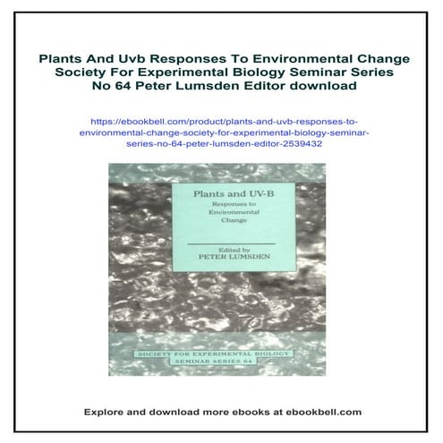 Plants And Uvb Responses To Environmental Change Society For ...