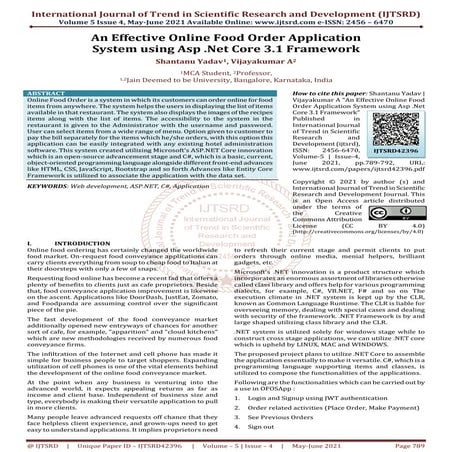An Effective Online Food Order Application System using Asp .Net Core 3 ...