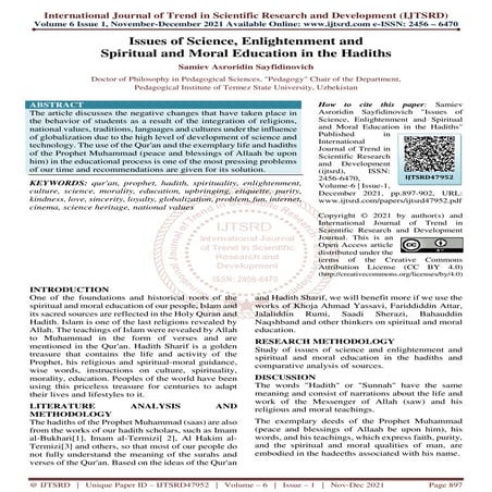 Issues of Science, Enlightenment and Spiritual and Moral Education in ...