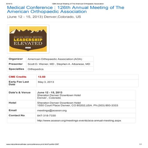 Medical Conferences 2013 : 126th annual meeting of the american ...