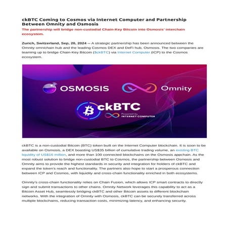 ckBTC Coming to Cosmos via Internet Computer and Partnership Between ...