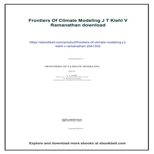 Frontiers Of Climate Modeling J T Kiehl V Ramanathan | PDF
