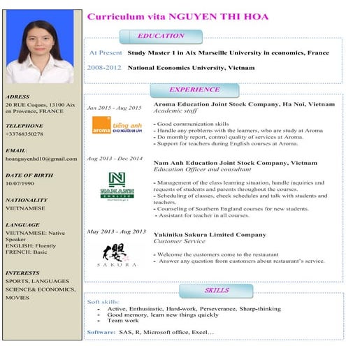 CV NGUYEN Thi Hoa | PDF