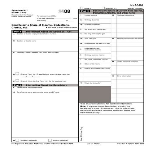 Form 104- Schedule K-1 Beneficiary’s Share of Income, Deductions, | PDF