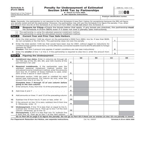 Form 8804 (Schedule A) Penalty for Underpayment of Estimated Section ...