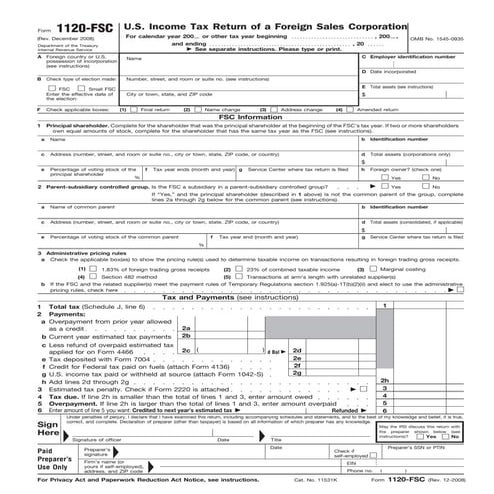 Form 1120-FSC U.S. Income Tax Return of a Foreign Sales Corporation | PDF