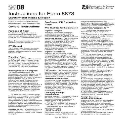 Instructions for Form 8873, Extraterritorial Income Exclusion | PDF