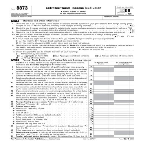 Form 8873 Extraterritorial Income Exclusion | PDF