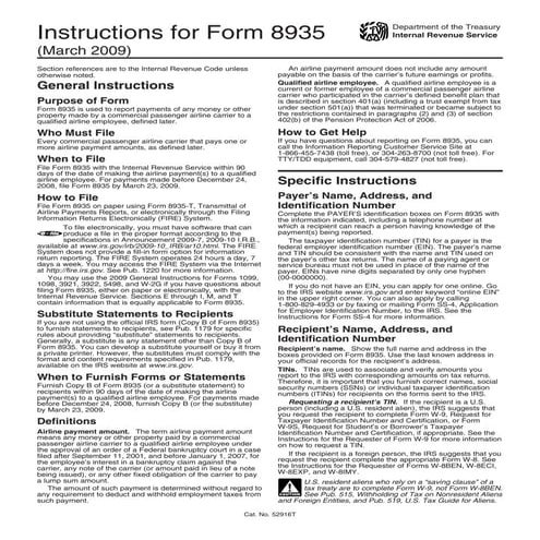 Instructions for Form 8935, Airline Payments Report | PDF
