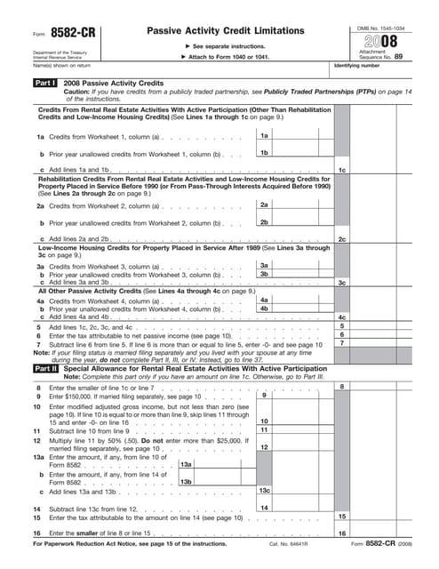 Form 8582-Passive Activity Loss Limitations | PDF