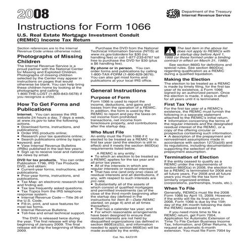 Instructions for Form 1066, U.S. Real Estate Mortgage Investment ...