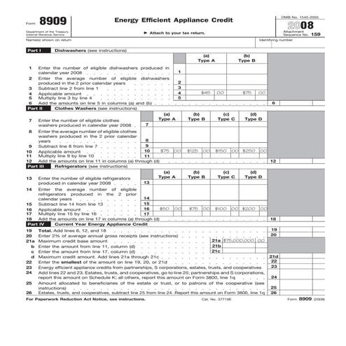 Form 8909 Energy Efficient Appliance Credit | PDF