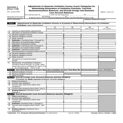 Form 1118 (Schedule J) Adjustments to Separate Limitation Income (Loss ...
