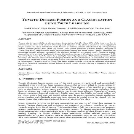 Tomato Disease Fusion and Classification using Deep Learning | PDF